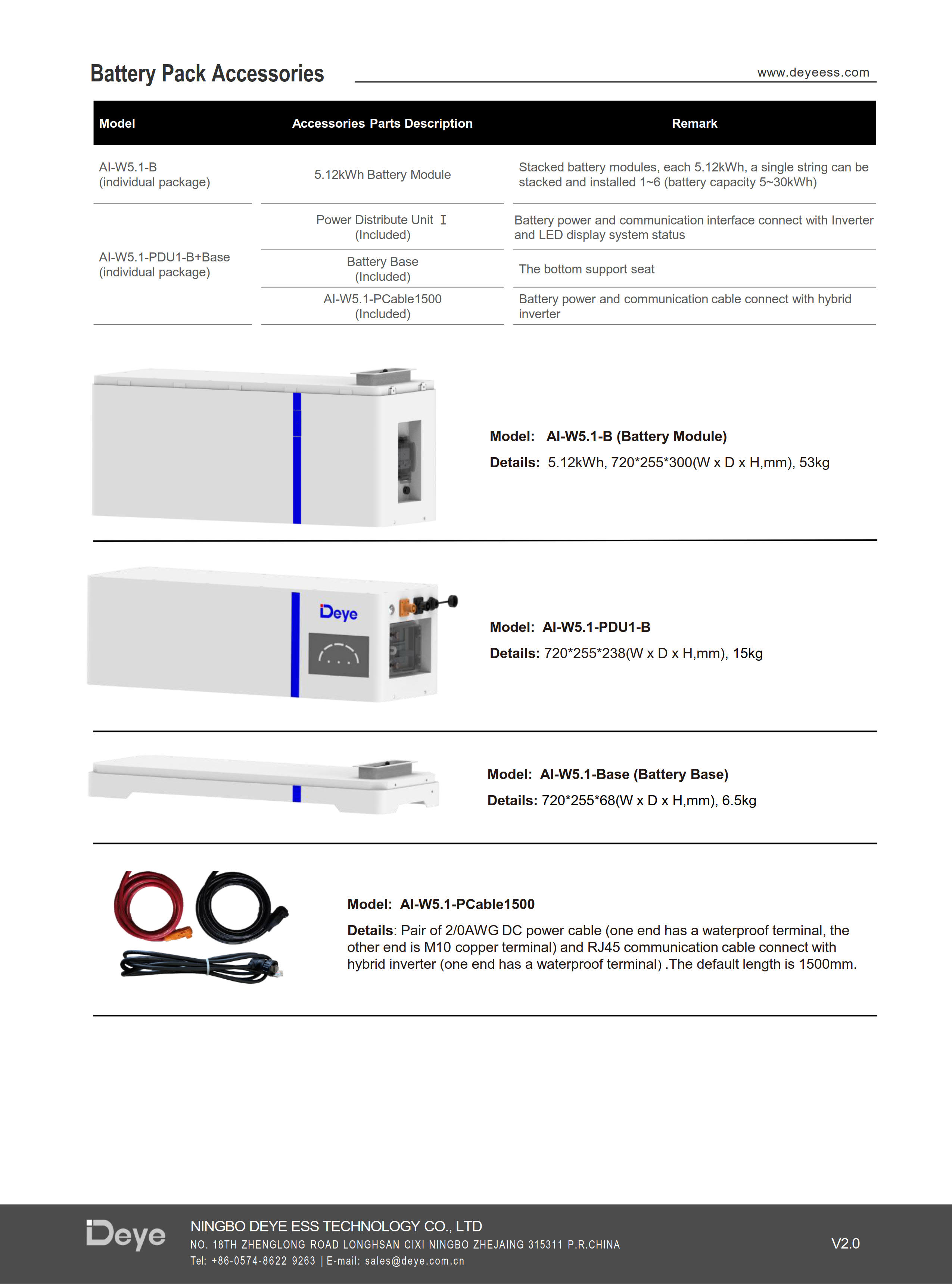 Deye 5.12kwh Low voltage stacked battery:AI-W-5.1-B set (stackable and ...