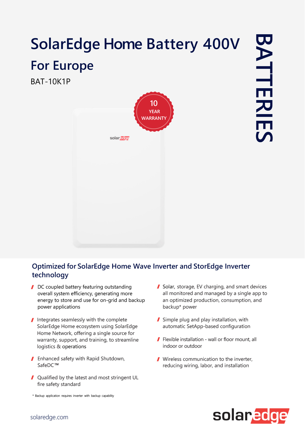 SolarEdge Home Energy Bank Battery 9.7kWh 400V