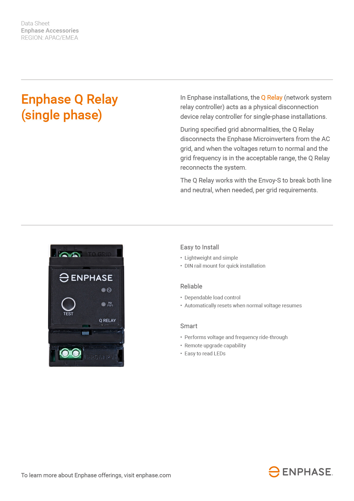 Enphase Q relay Single-phase 4.8kVA Per Phase 10VA